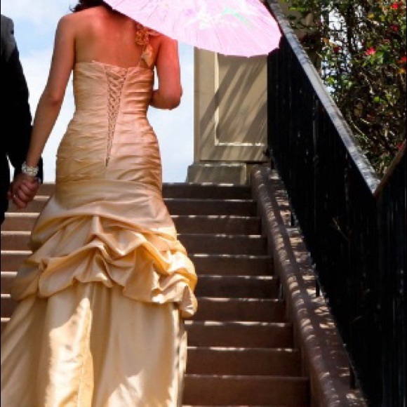 Dresses | One Shoulder Light Gold Gown W Lace Up Back | Poshmark